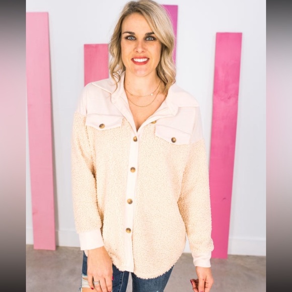 7th Ray | Tops | New 7th Ray Beige Sherpa Shacket Size Small | Poshmark